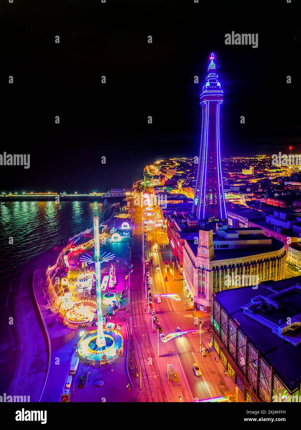 An aerial view of the illuminations at Blackpool in Lancashire, UK ...