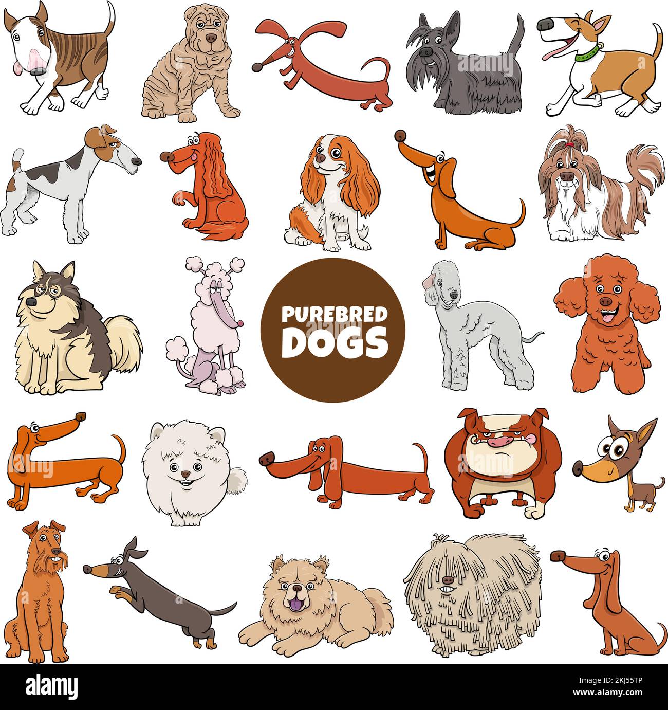 Cartoon illustration of purebred dogs animal characters big set Stock ...