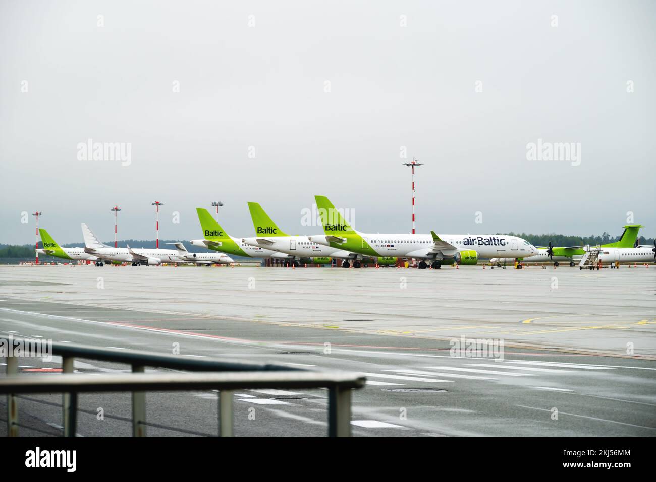 Riga, Latvia - 09 29 2022: View of Riga Airport On Green Planes of ...
