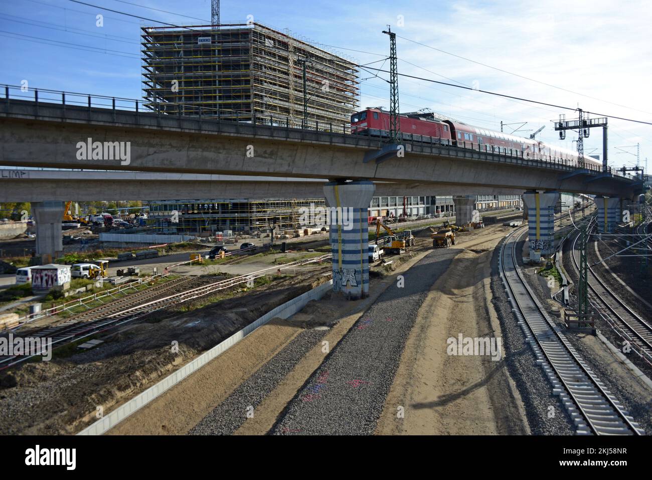 A D Bahn class 147 loco & RER train passes the site of the new S Bahn ...