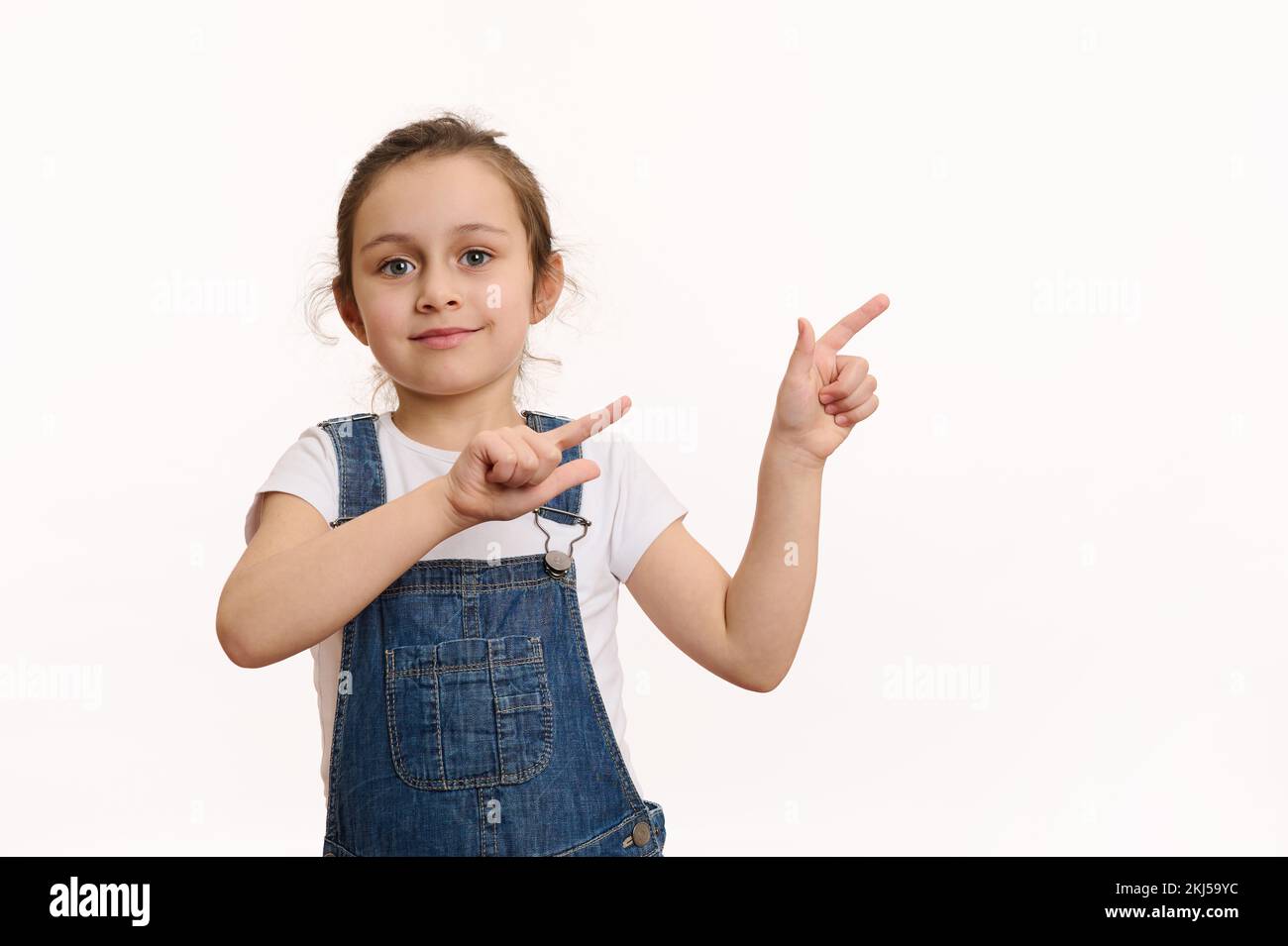 Isolated portrait on white background of a lovely child, baby girl ...