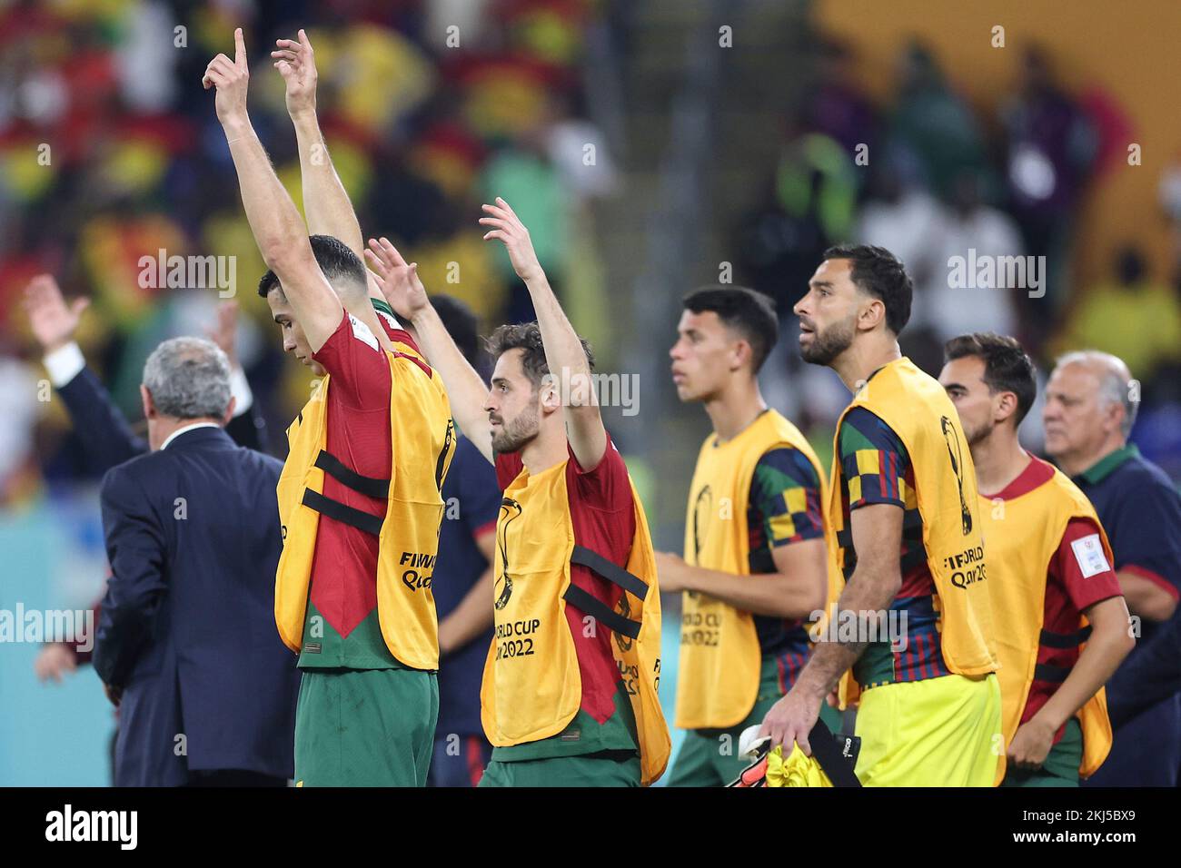 Doha, Qatar. 24th Nov, 2022. Players of Portugal react after the Group ...