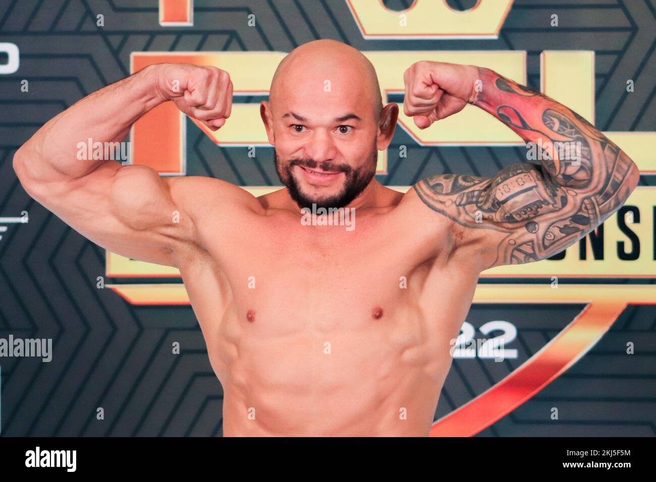 NEW YORK CITY, NY - NOVEMBER 24: Gleison Tibau poses on the scale ...