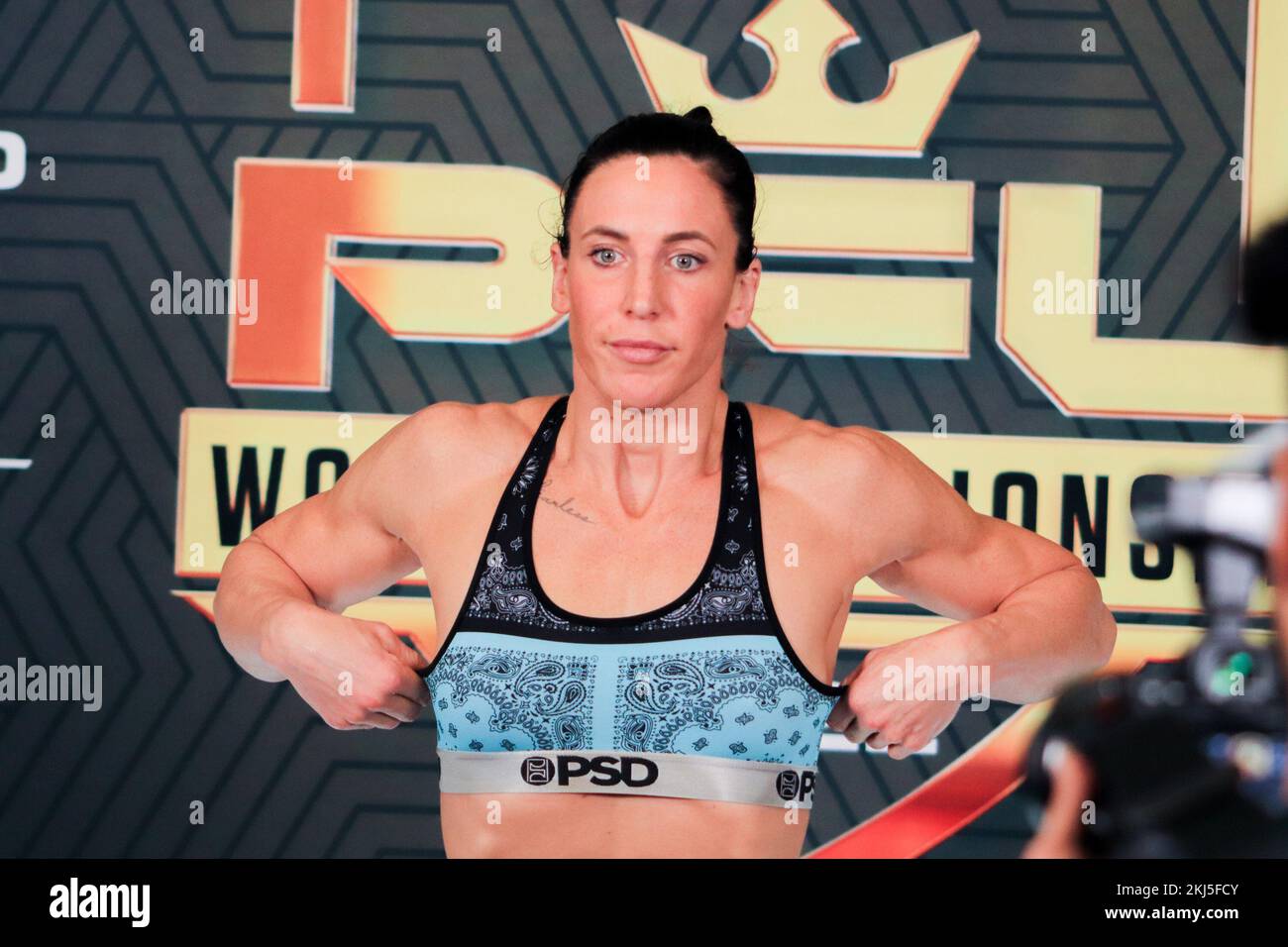 NEW YORK CITY, NY - NOVEMBER 24: Julia Budd poses on the scale during the PFL 10: 2022: Weigh-in ...