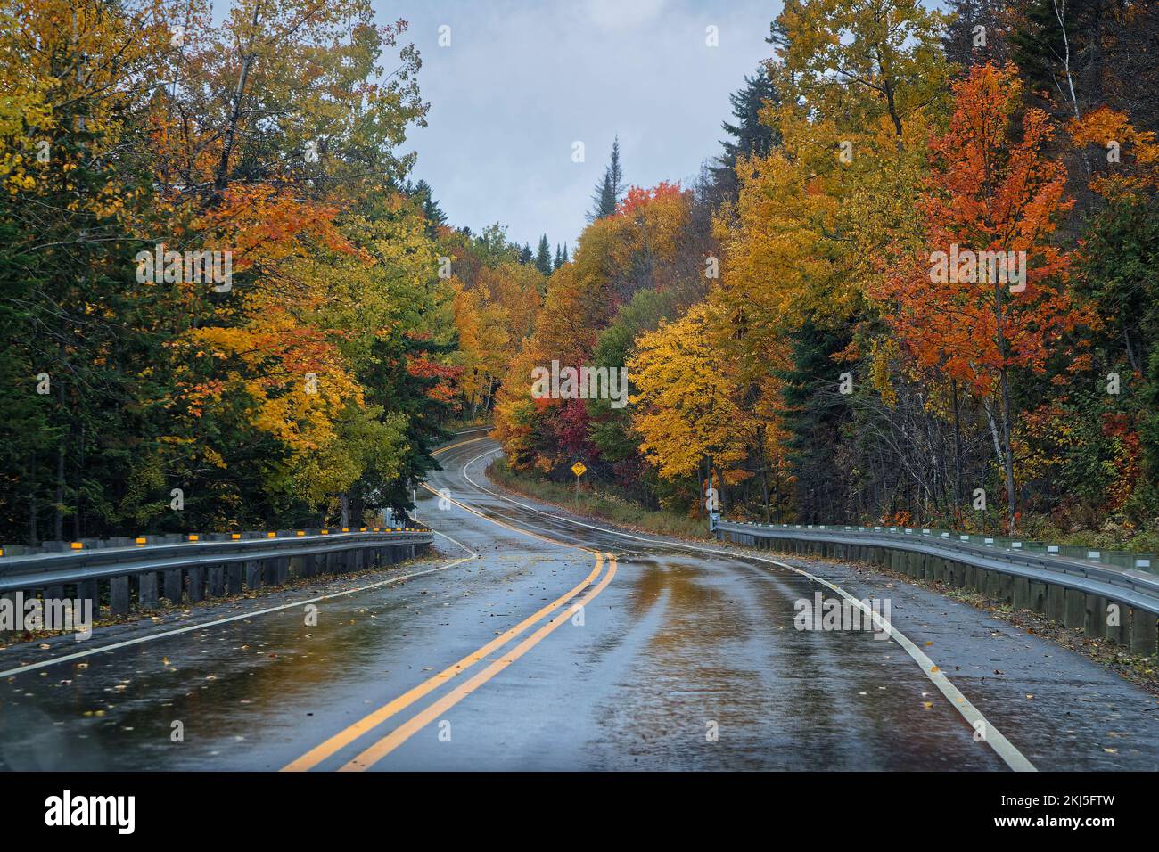 On a winding road, in a rainy day of fall in Quebec Stock Photo - Alamy