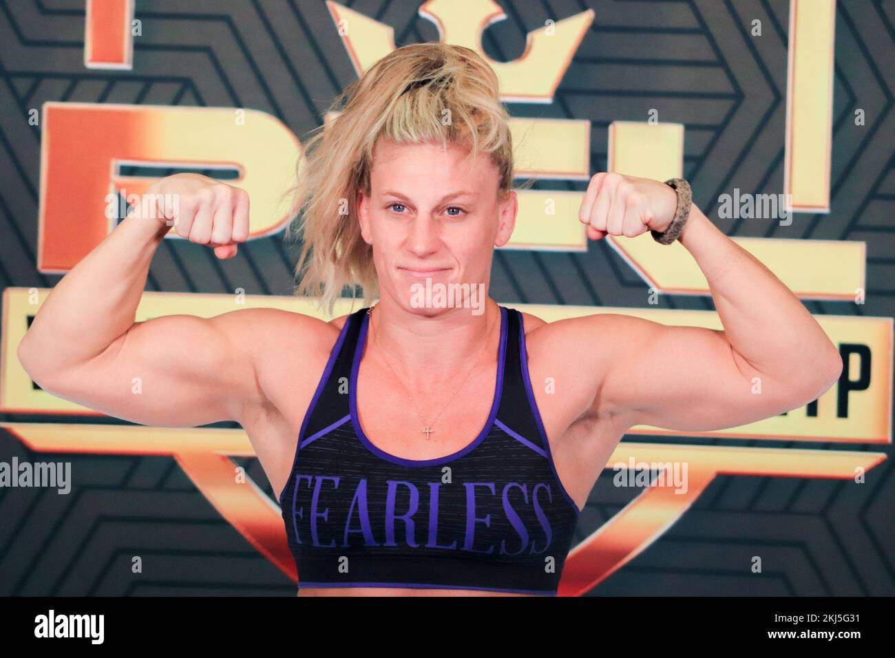 NEW YORK CITY, NY - NOVEMBER 24: Kayla Harrison poses on the scale ...