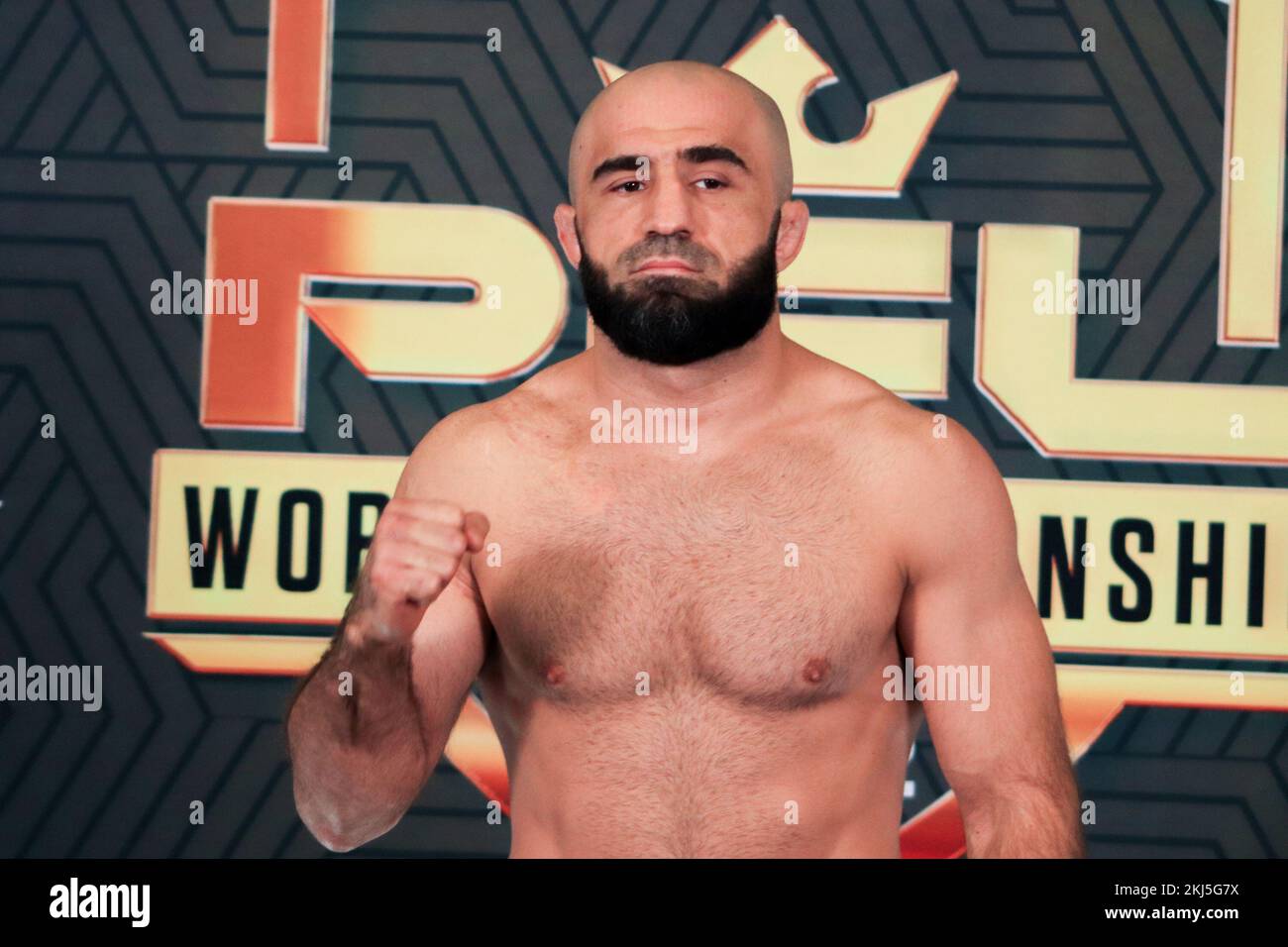 NEW YORK CITY, NY - NOVEMBER 24: Omari Akhmedov poses on the scale during the PFL 10: 2022 ...