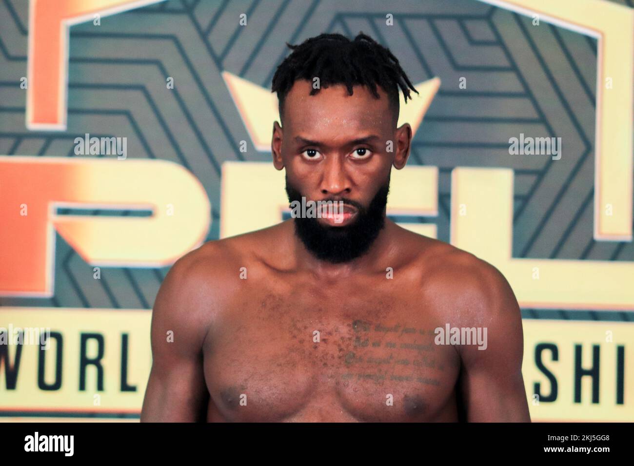 NEW YORK CITY, NY - NOVEMBER 24: Dilano Taylor poses on the scale ...