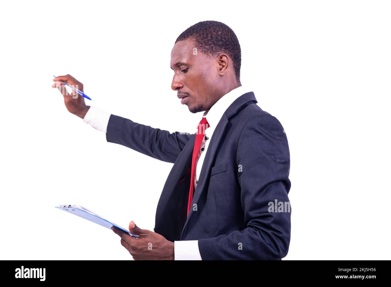 a businessman in a jacket standing on a white background presenting his ...