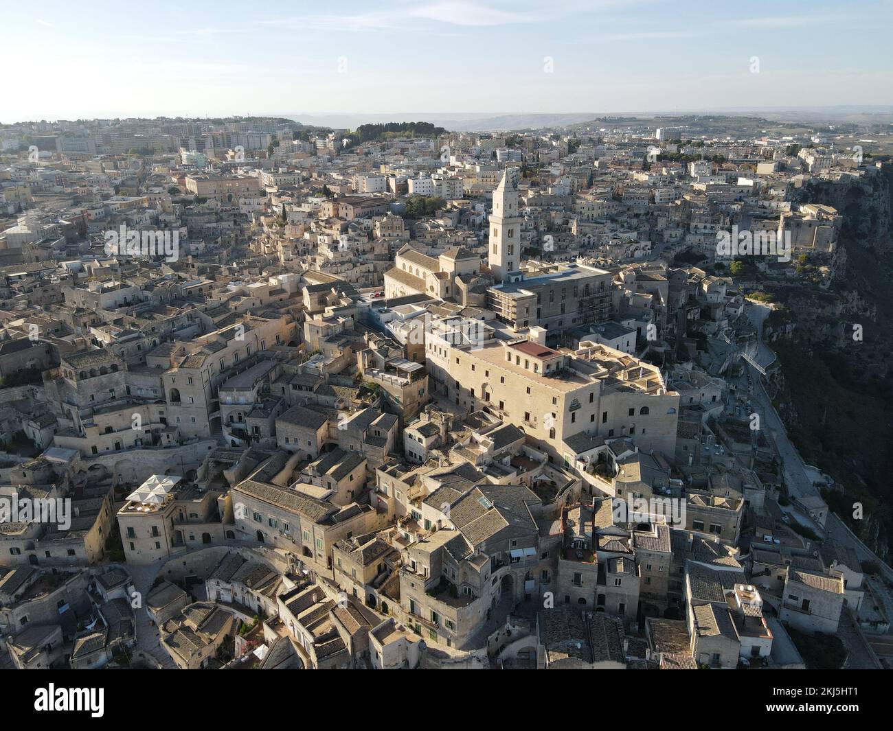 An aerial of the white buildings of the Sassi di Matera in Italy Stock ...
