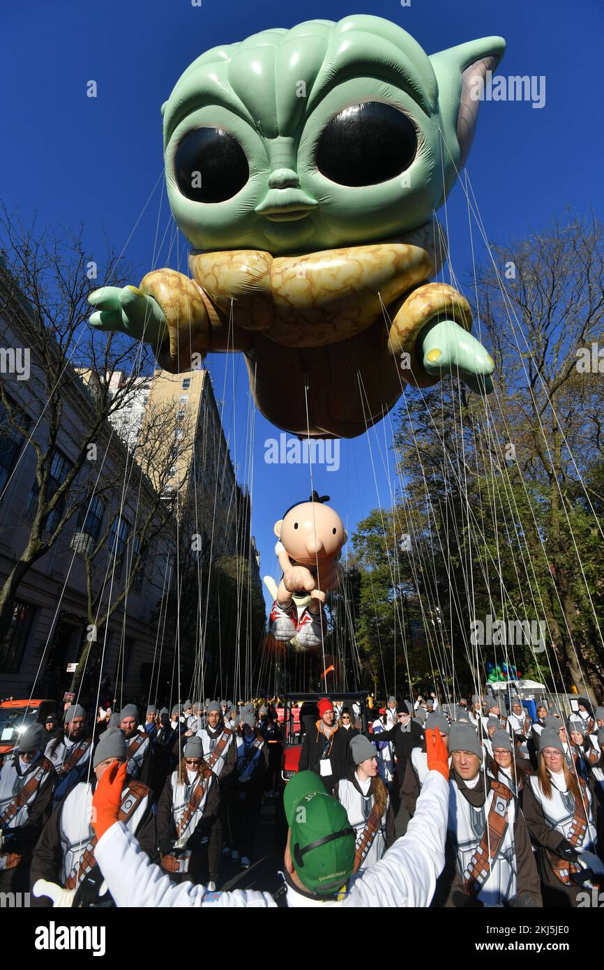 The Grogu balloon at the 96th Annual Macy's Thanksgiving Day Parade on ...