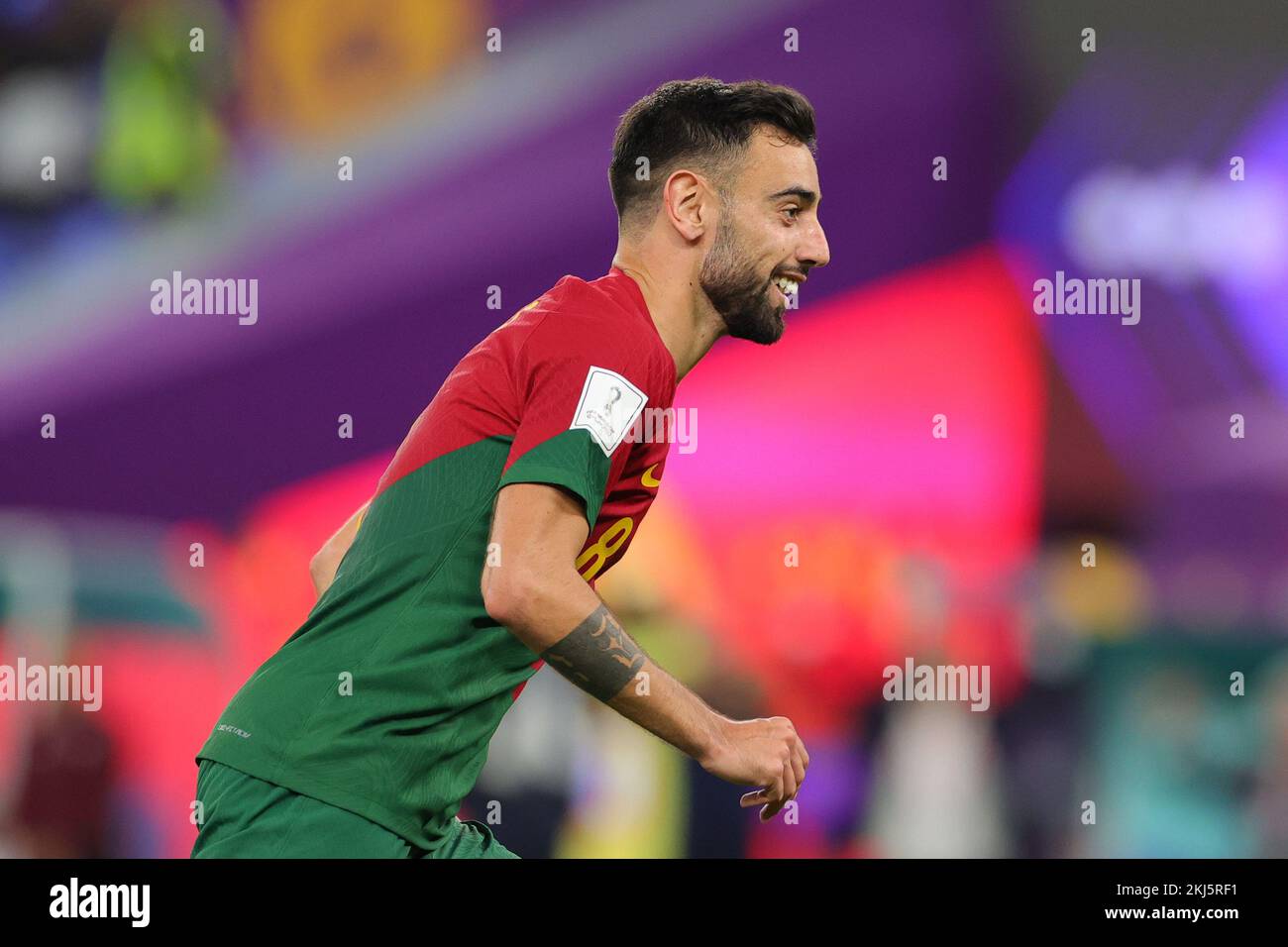 Doha, Qatar. 24th Nov, 2022. Bruno Fernandes of Portugal reacts after passing the ball to Rafael ...