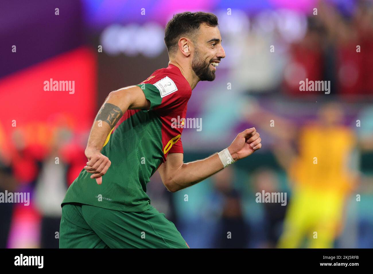 Doha, Qatar. 24th Nov, 2022. Bruno Fernandes of Portugal reacts after passing the ball to Rafael ...