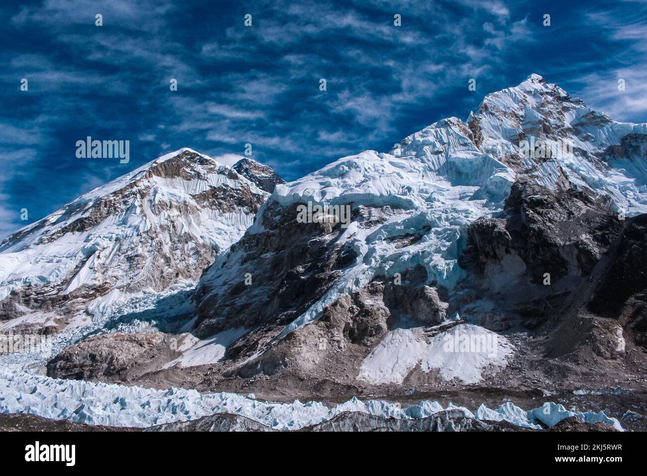 Khumbu Glacier, Mt. Everest, Mt. Muptse, Mt. Lhotse seen from Everest ...
