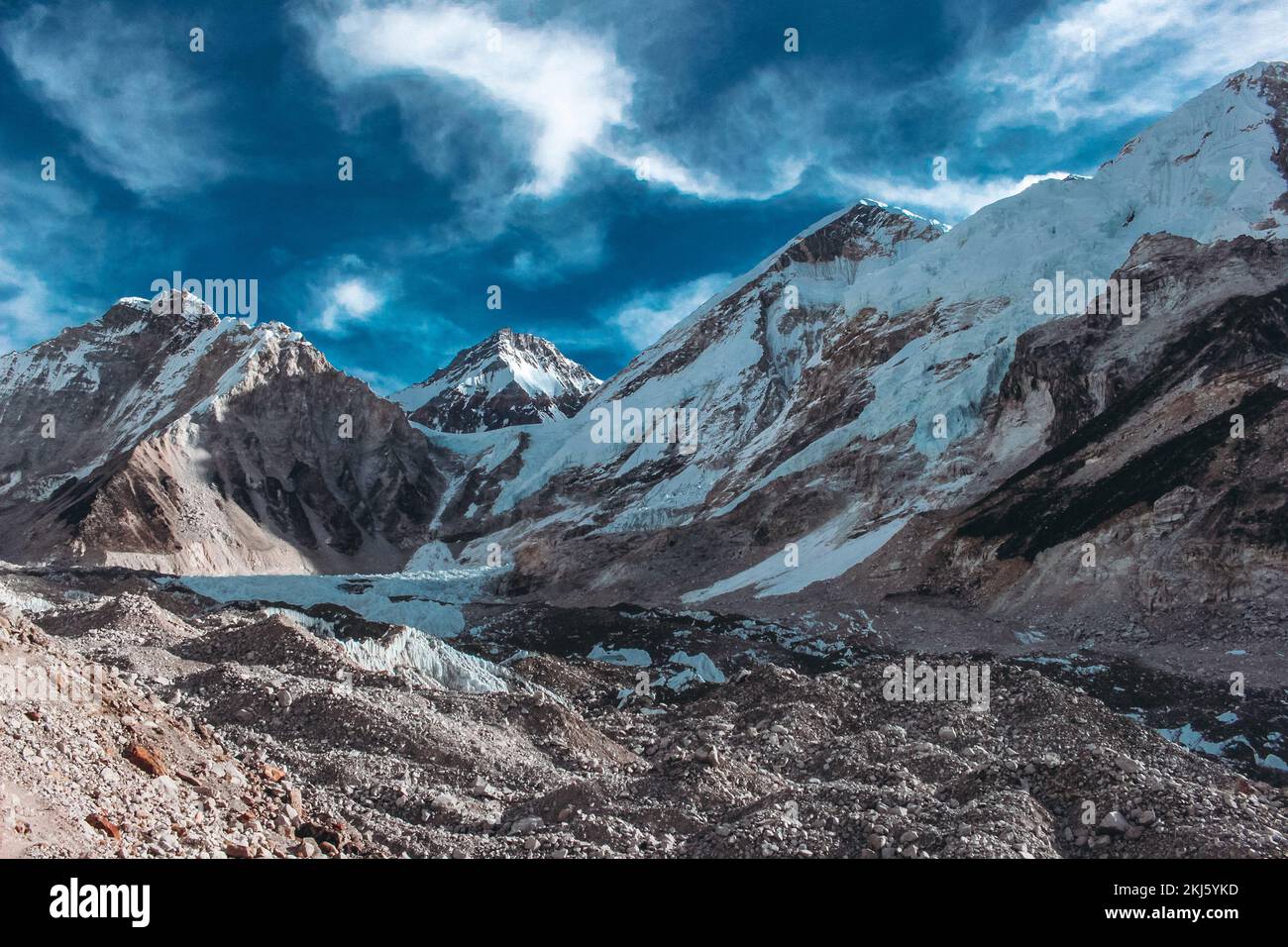 Khumbu Glacier, Mt. Everest, Mt. Muptse, Mt. Lhotse seen from Everest ...