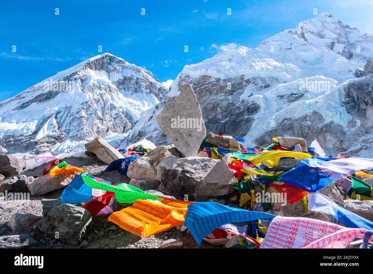Khumbu Glacier, Mt. Everest, Mt. Muptse, Mt. Lhotse seen from Everest ...