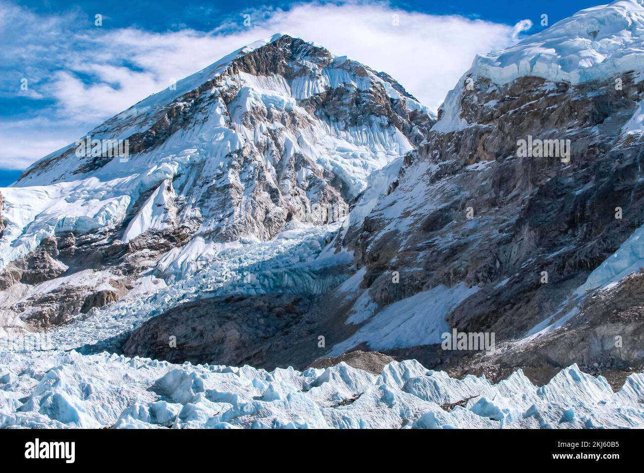 Khumbu Glacier, Mt. Everest, Mt. Muptse, Mt. Lhotse seen from Everest ...
