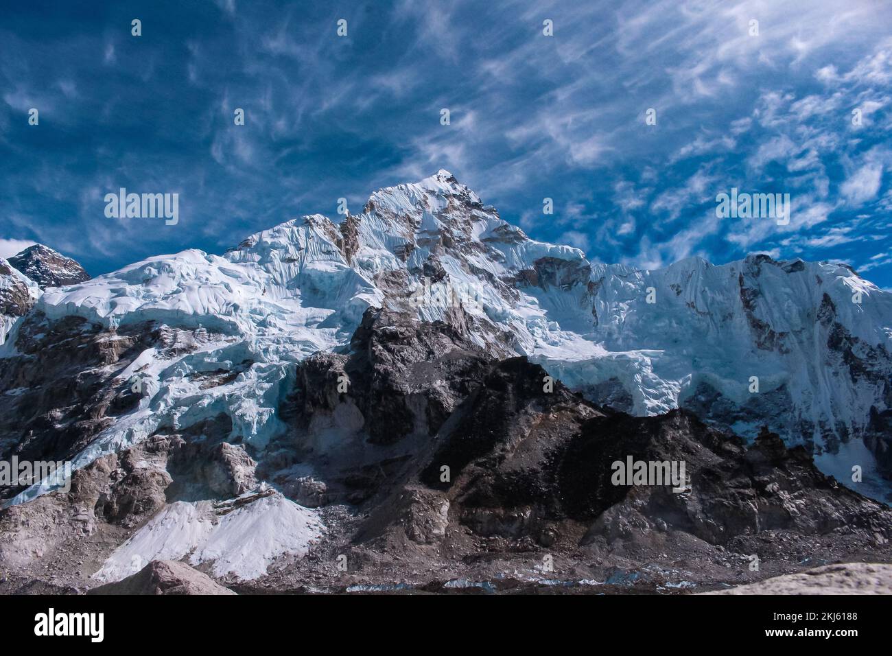 Khumbu Glacier, Mt. Everest, Mt. Muptse, Mt. Lhotse seen from Everest ...