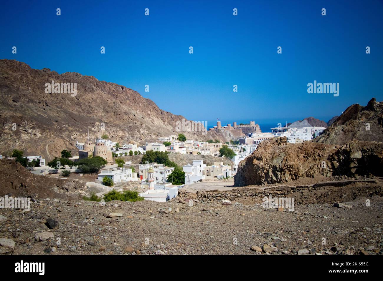 Muscat Oman Landscape and City with Desert, Fort and Ocean Stock Photo ...