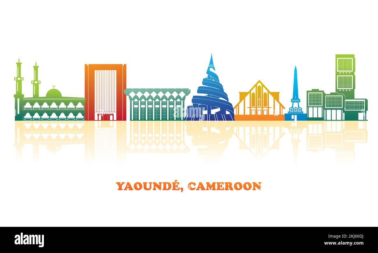 Colourfull Skyline panorama of city of Yaoundе, Cameroon - vector illustration Stock Vector ...