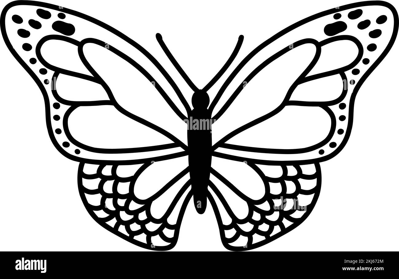 Hand drawn doodle butterfly. Vector sketch illustration, black outline ...