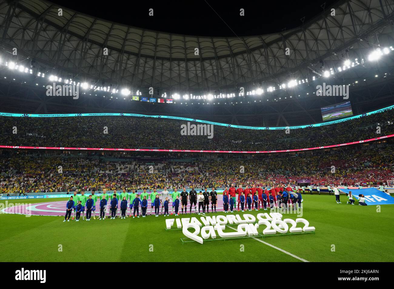 Brazil and Serbia players line up before the FIFA World Cup Group G ...
