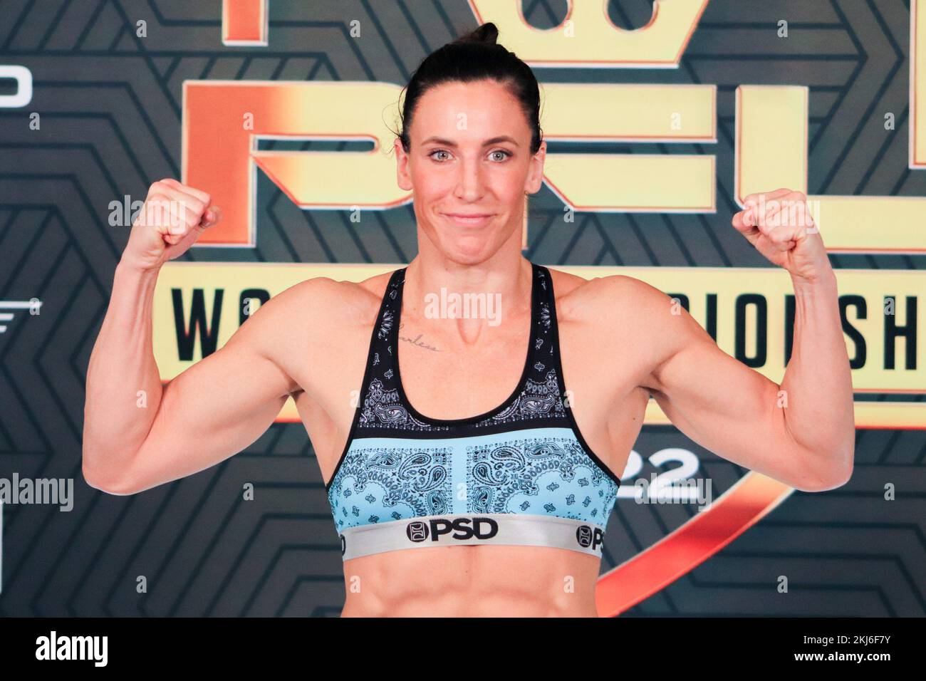 November 24, 2022: NEW YORK, NY - NOVEMBER 24: Julia Budd poses on the scale during the PFL 10: ...