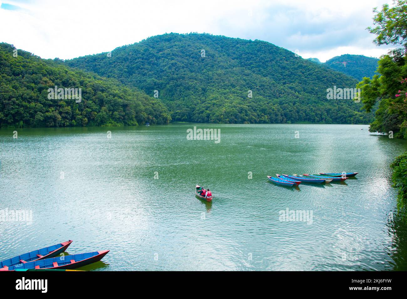 Beautiful Lake with Boats at Phewa Fewa Lake in Pokhara, Nepal Stock ...