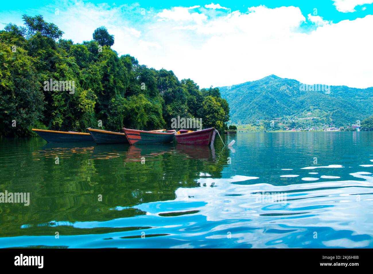 Beautiful Lake with Boats at Phewa Fewa Lake in Pokhara, Nepal Stock ...