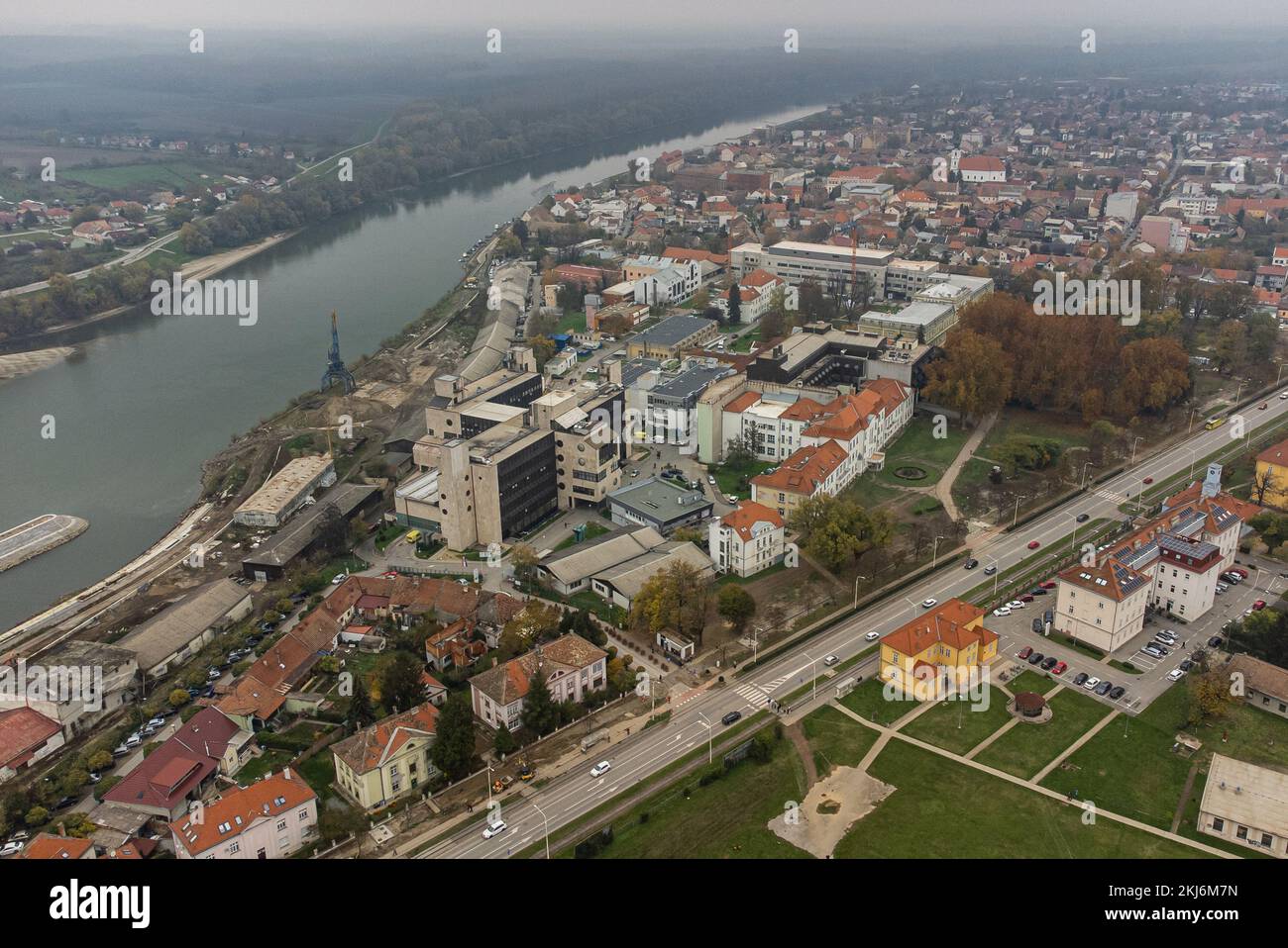 Aerial photo of downtown and Osijek Clinical Hospital Center in Osijek ...
