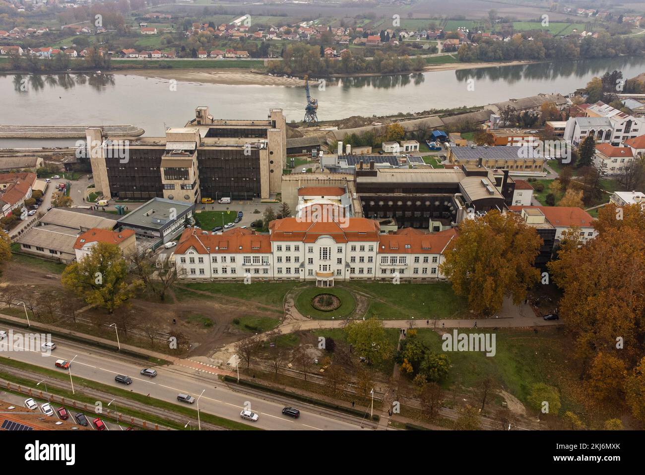 Aerial photo of downtown and Osijek Clinical Hospital Center in Osijek ...