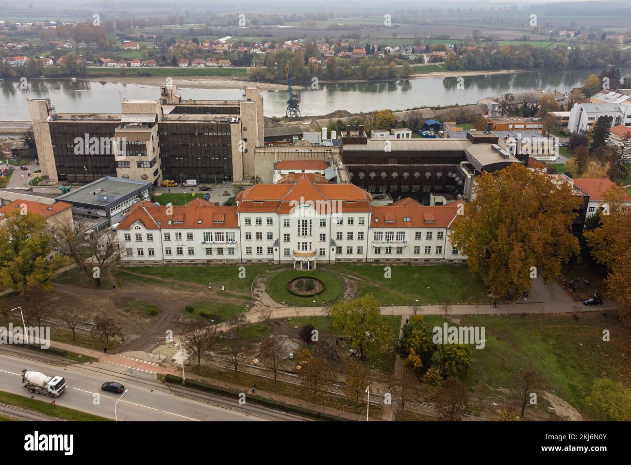 Aerial photo of downtown and Osijek Clinical Hospital Center in Osijek ...