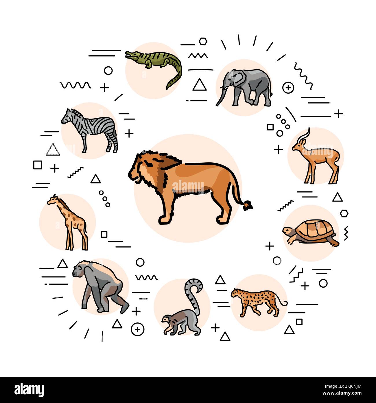 African animals web banner. Infographics with linear icons on white ...