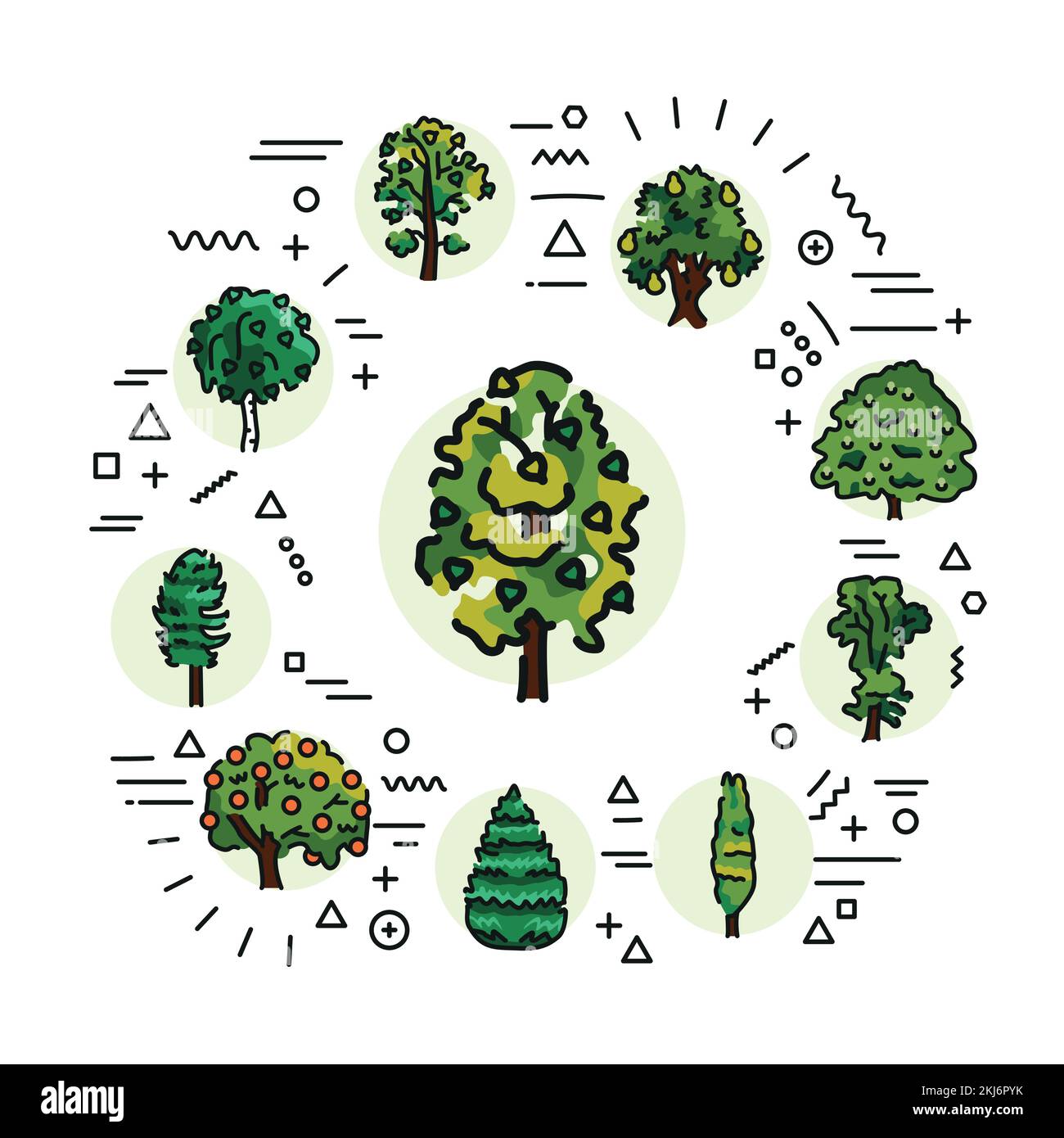 Trees web banner. Infographics with linear icons on white background ...