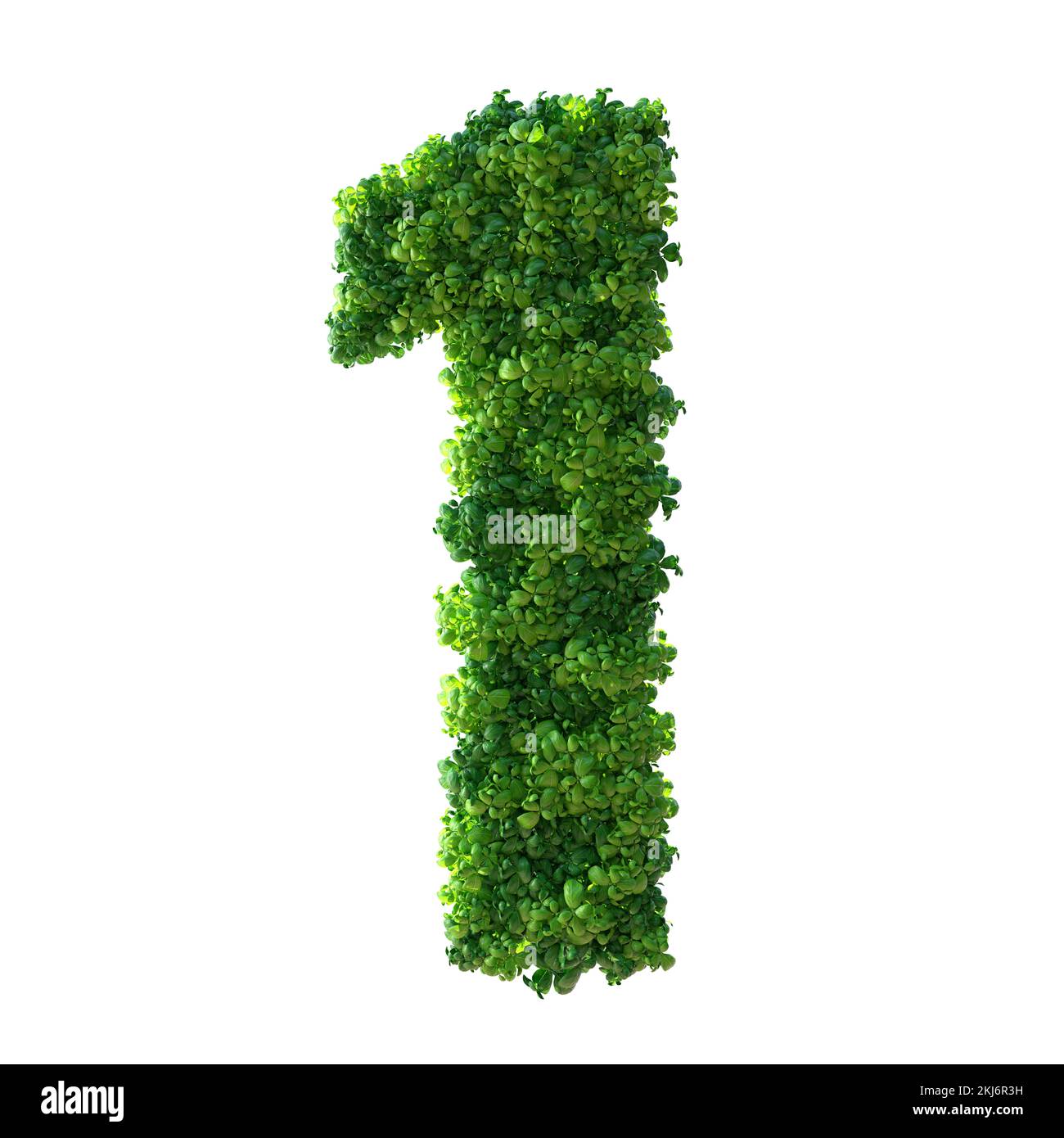Number 1, Alphabet. Green plant number isolated with Clipping Path. 3d ...