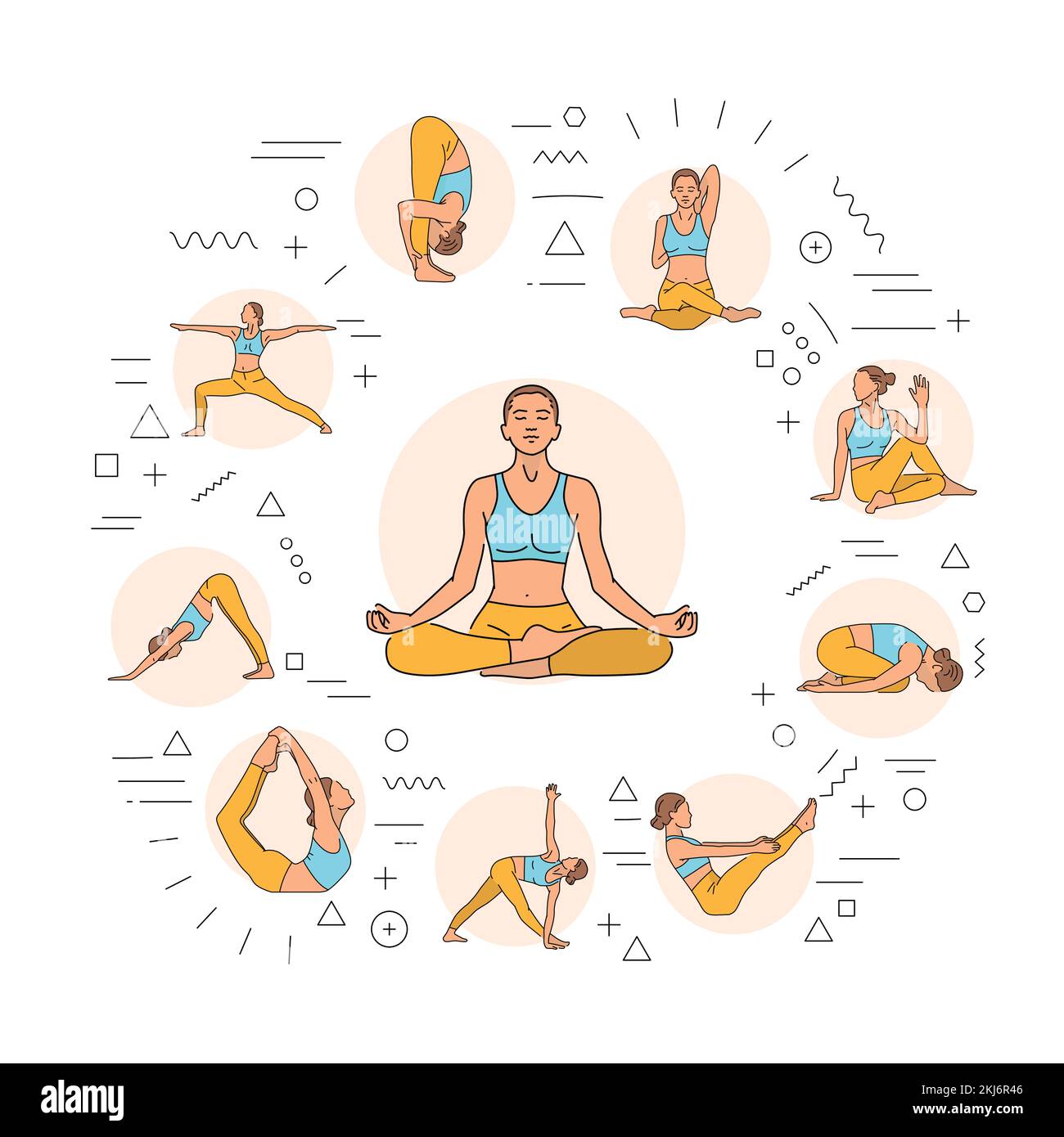 Yoga web banner. Infographics with linear icons on white background ...