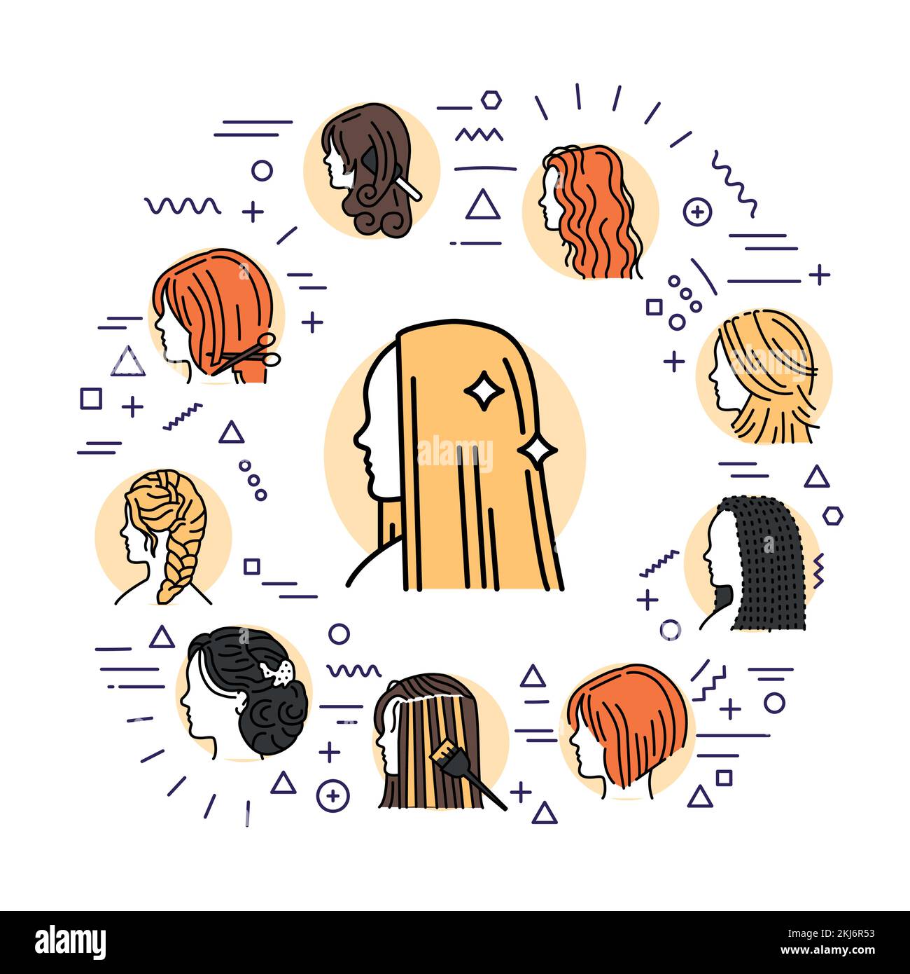 Women s hairstyles web banner. Infographics with linear icons on white ...