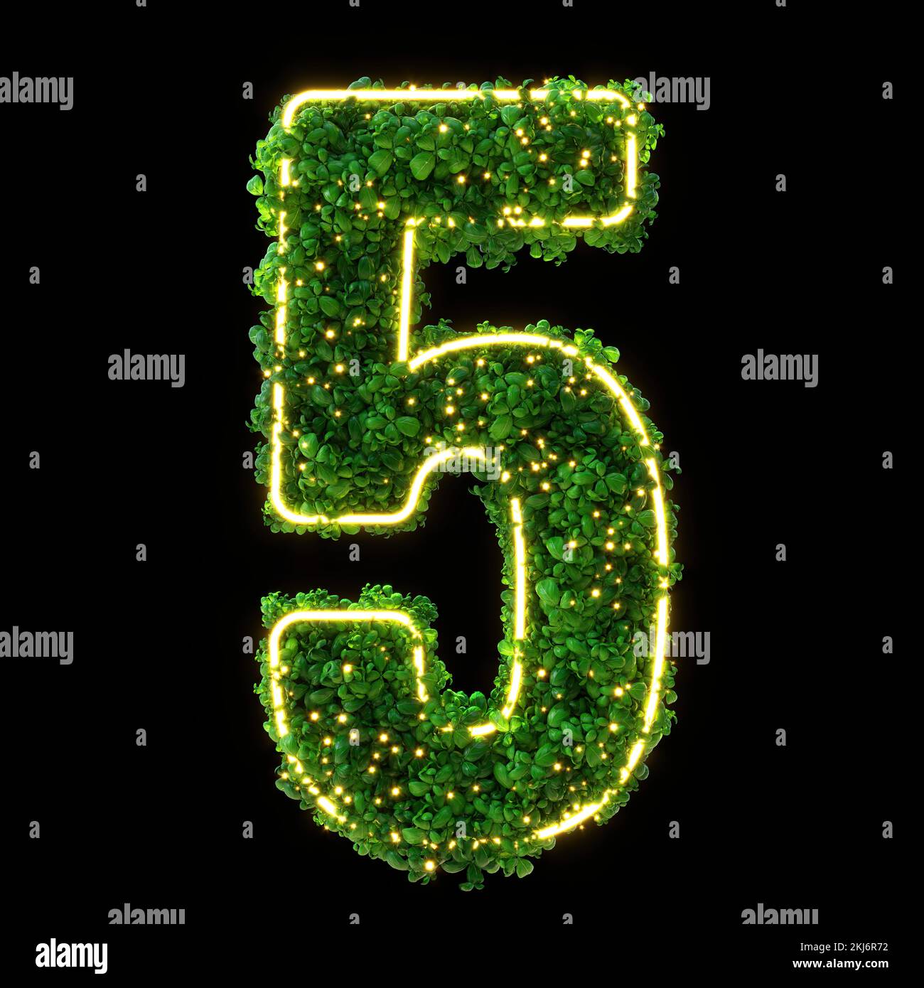 Number 5, Alphabet. Green plant neon glowing number isolated with ...