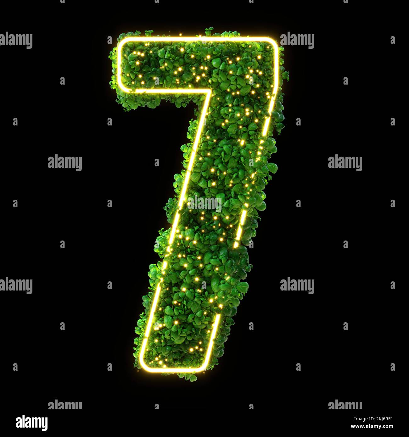 Number 7, Alphabet. Green plant neon glowing number isolated with ...