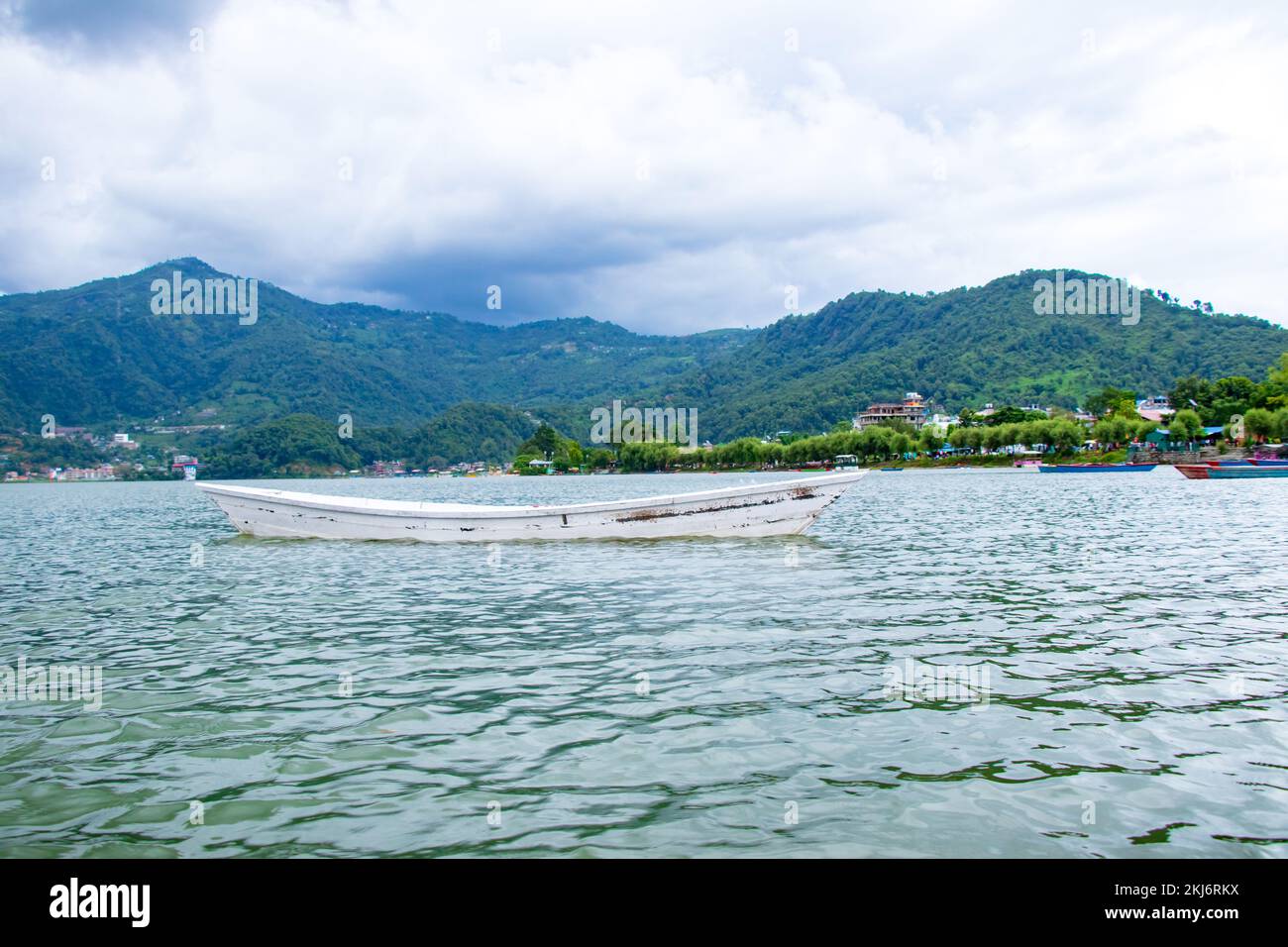 Beautiful Lake with Boats at Phewa Fewa Lake in Pokhara, Nepal Stock ...