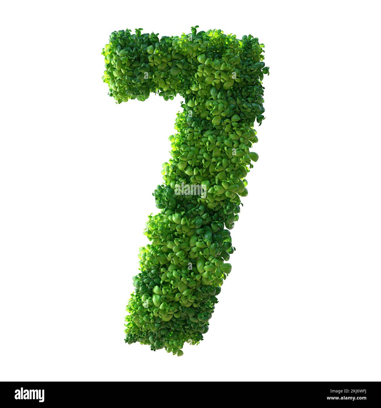 Number 7, Alphabet. Green plant number isolated with Clipping Path. 3d ...