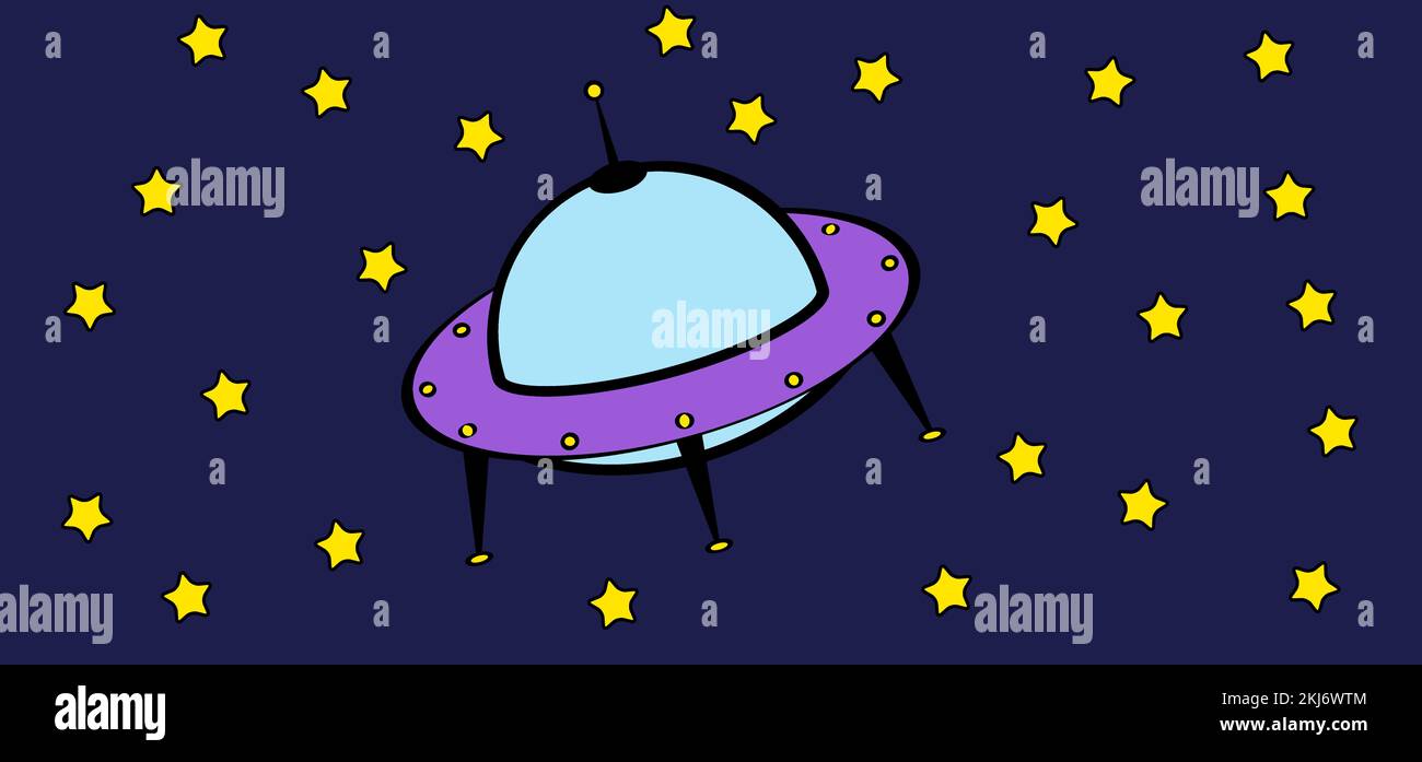 Ufo flying spaceship of aliens. For world UFO day. Cartoon Flying ...
