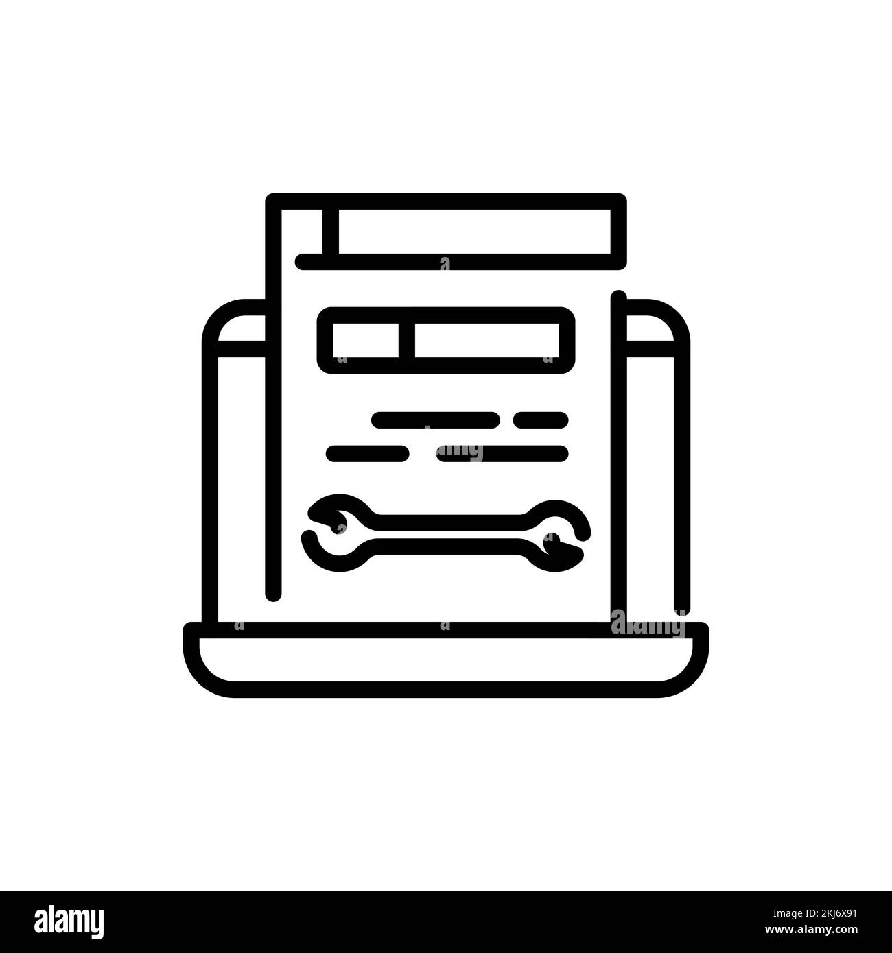 Fixing problem black line icon. Web site on laptop. Support service ...