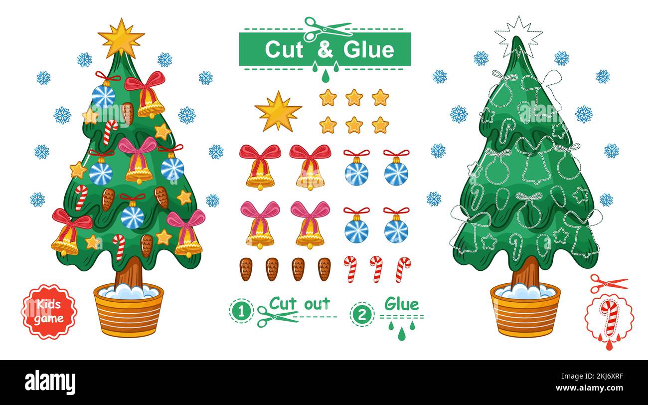Cut and glue Christmas tree decoration toys, paper education children ...