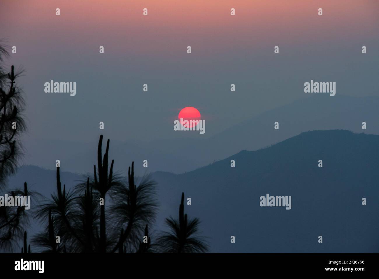 Beautiful Sunset Silhouette in the Hills with trees in Khotang, Nepal ...