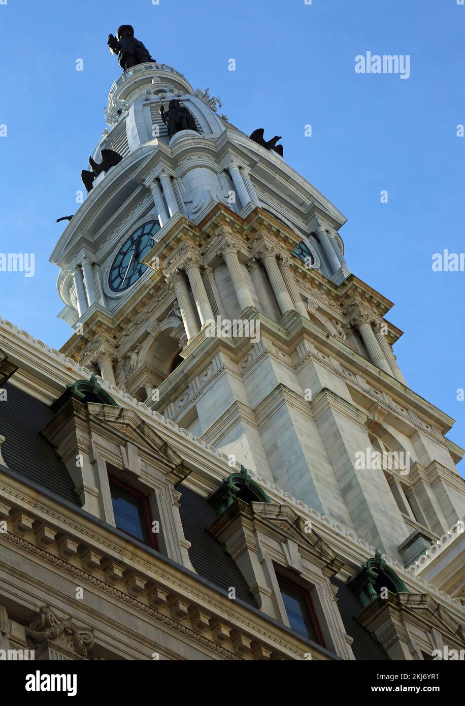 The tower of City Hall vertical - Philadelphia Stock Photo - Alamy