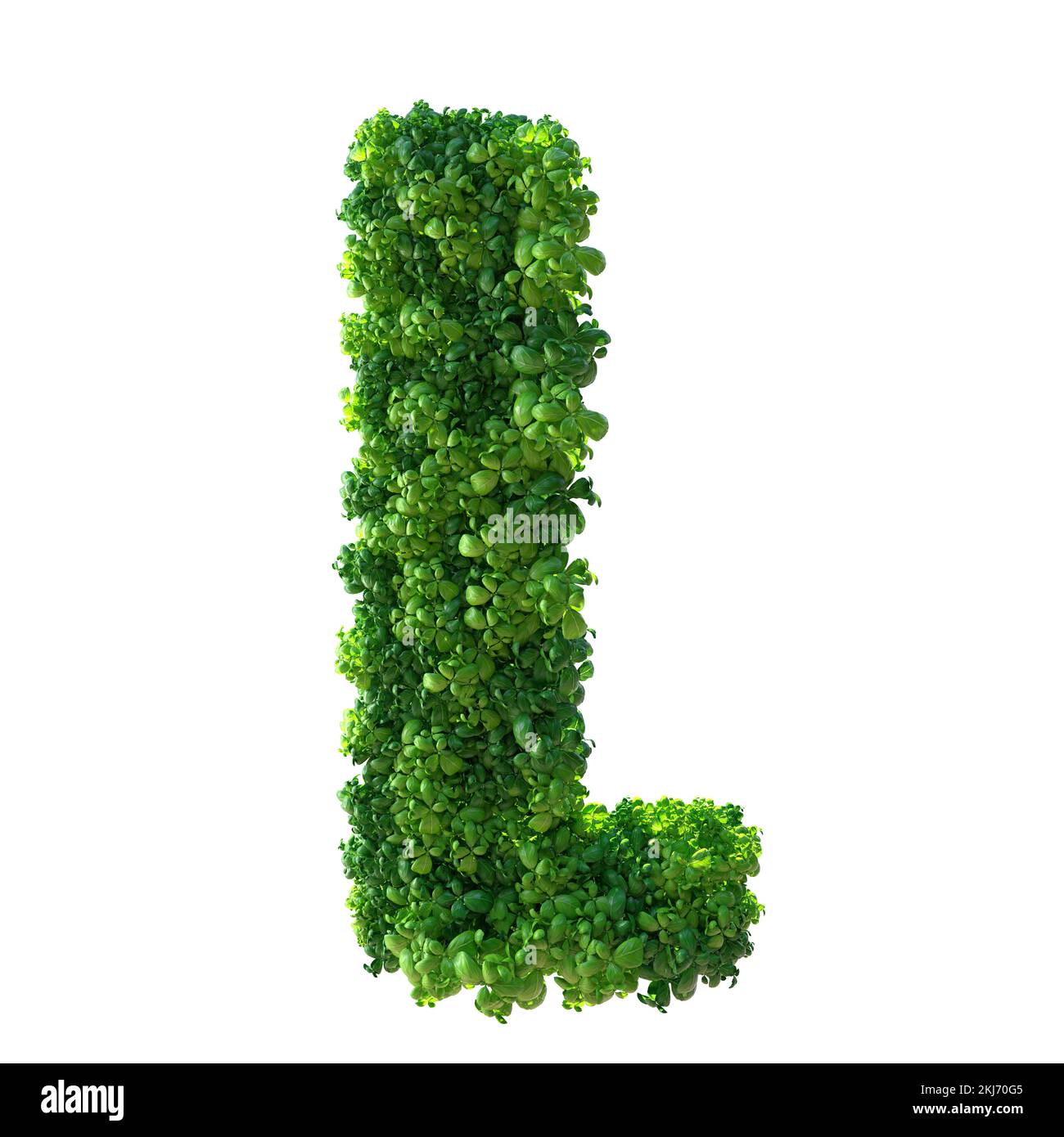 3d alphabet letter L. Green plant, leaves, grass, moss, basil, mint ...