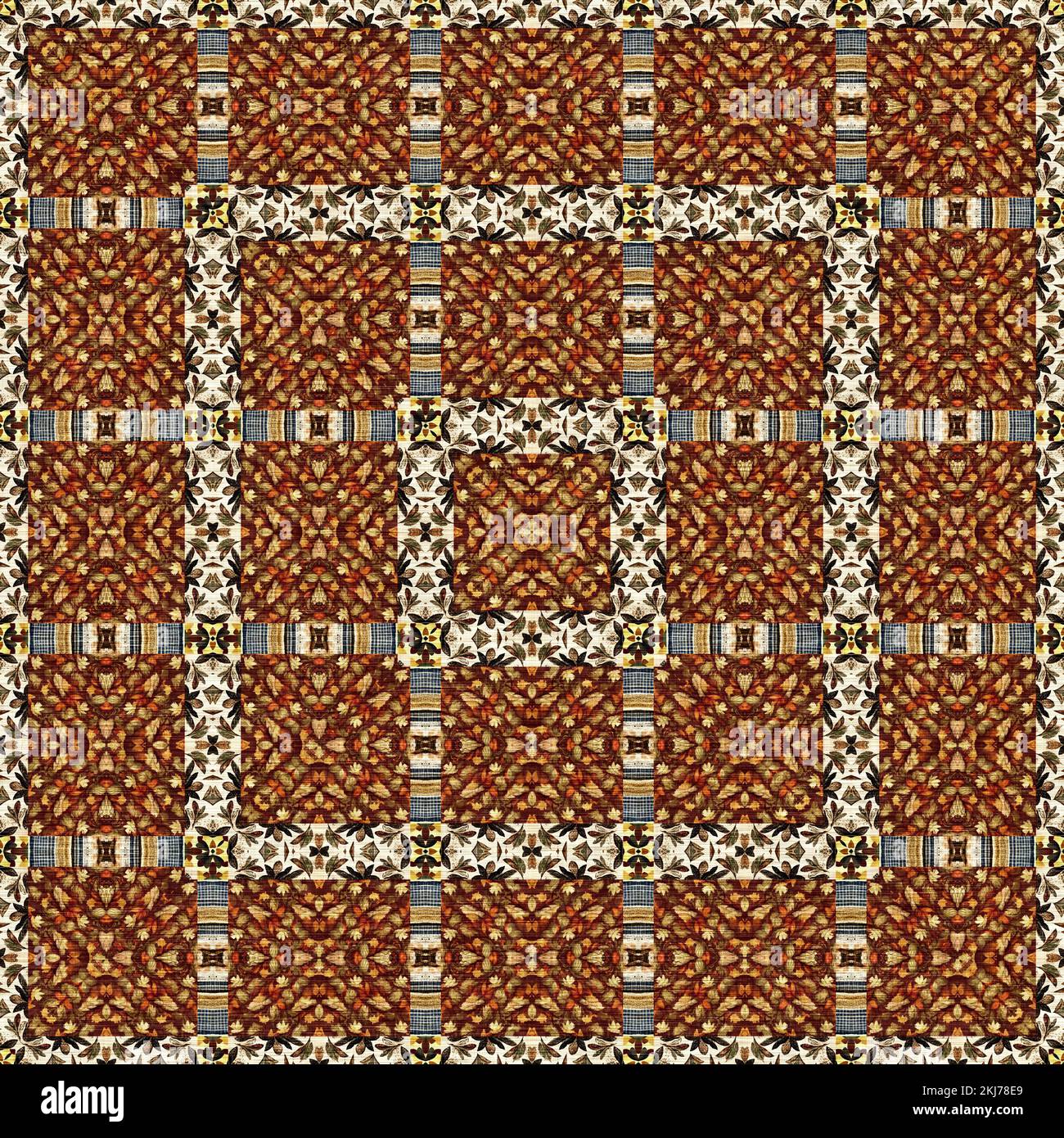 Autumn leaf quilt style vintage seamless pattern. Homely cottage core ...