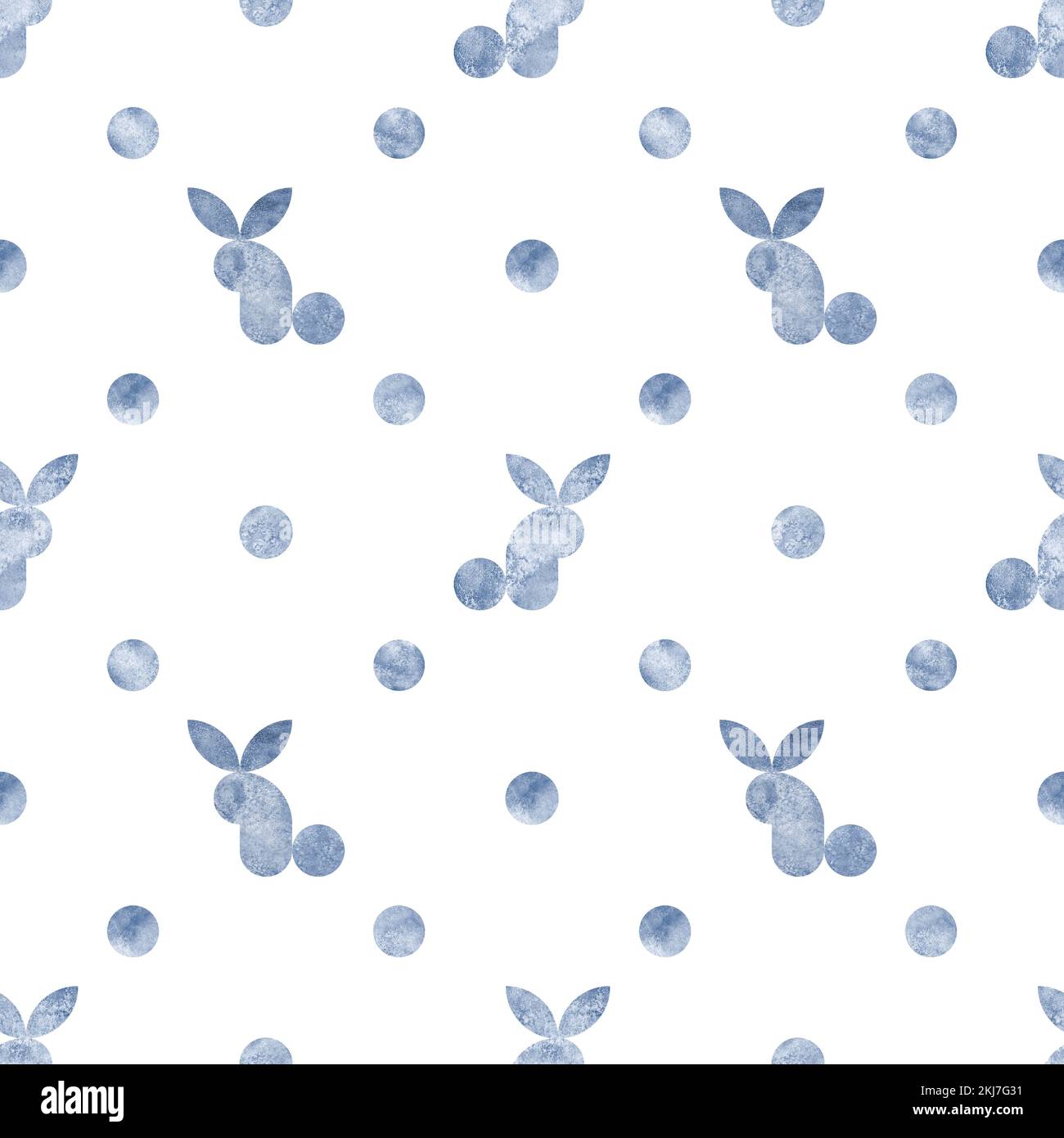 Watercolor navy blue rabbit silhouette seamless pattern on white ...