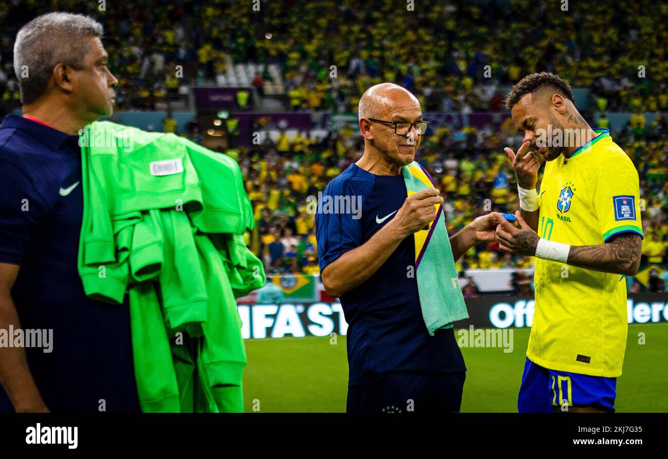 Doha, Qatar. 24th Nov, 2022. Neymar (Brazil) gets paste and smears it ...